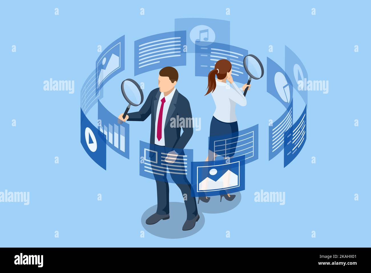 Isometric concept of business analysis, analytics, research, strategy ...