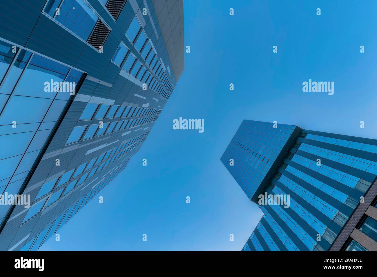 Modern houses in Austin Texas viewed against blue sky with apartments ...