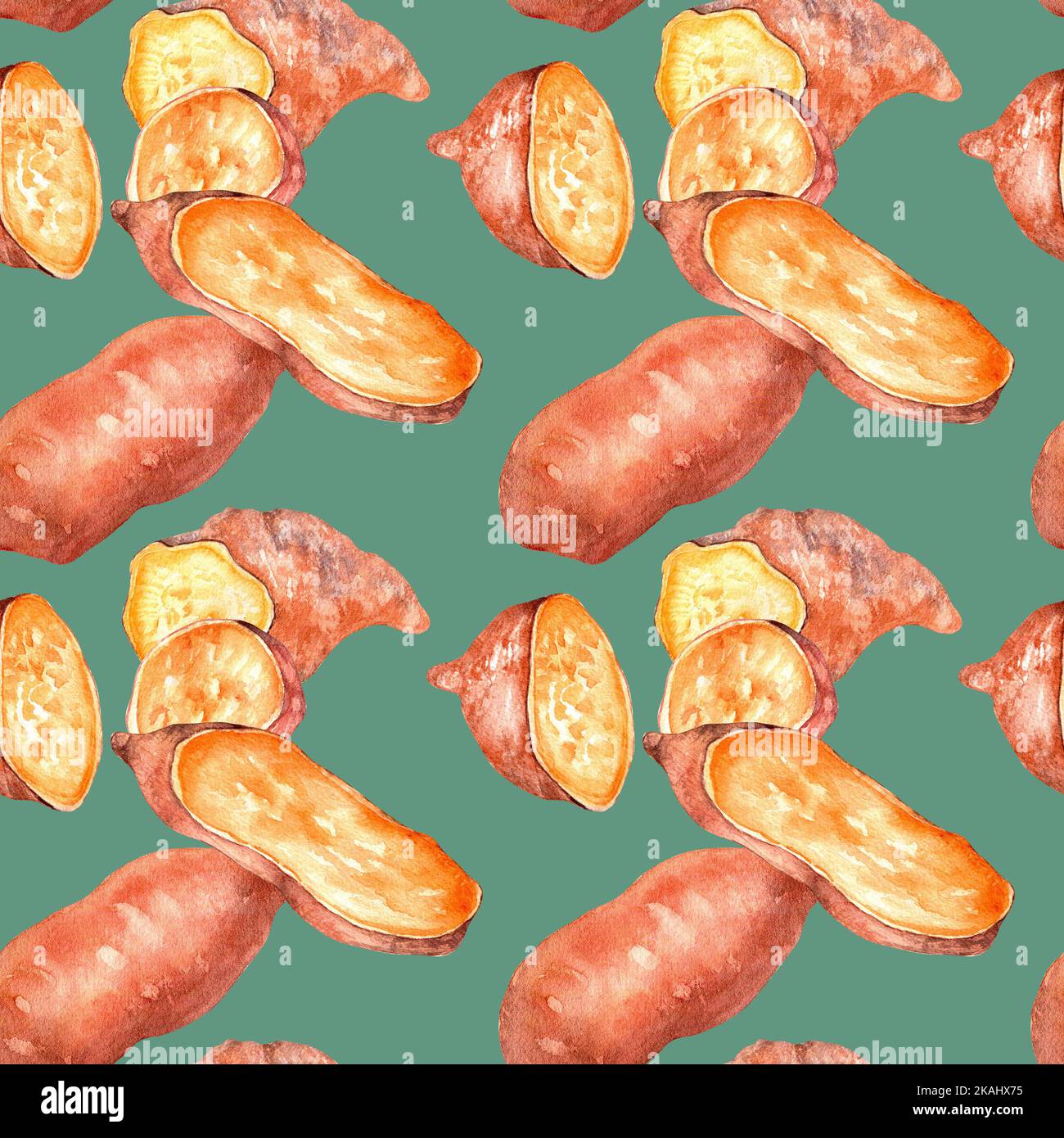 Seamless pattern of sweet potatoes watercolor illustration isolated ...