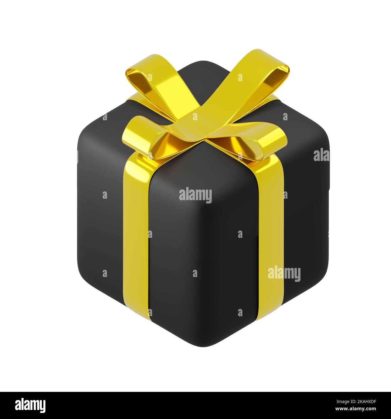 Black gift box with shiny golden ribbon on isolated white background ...