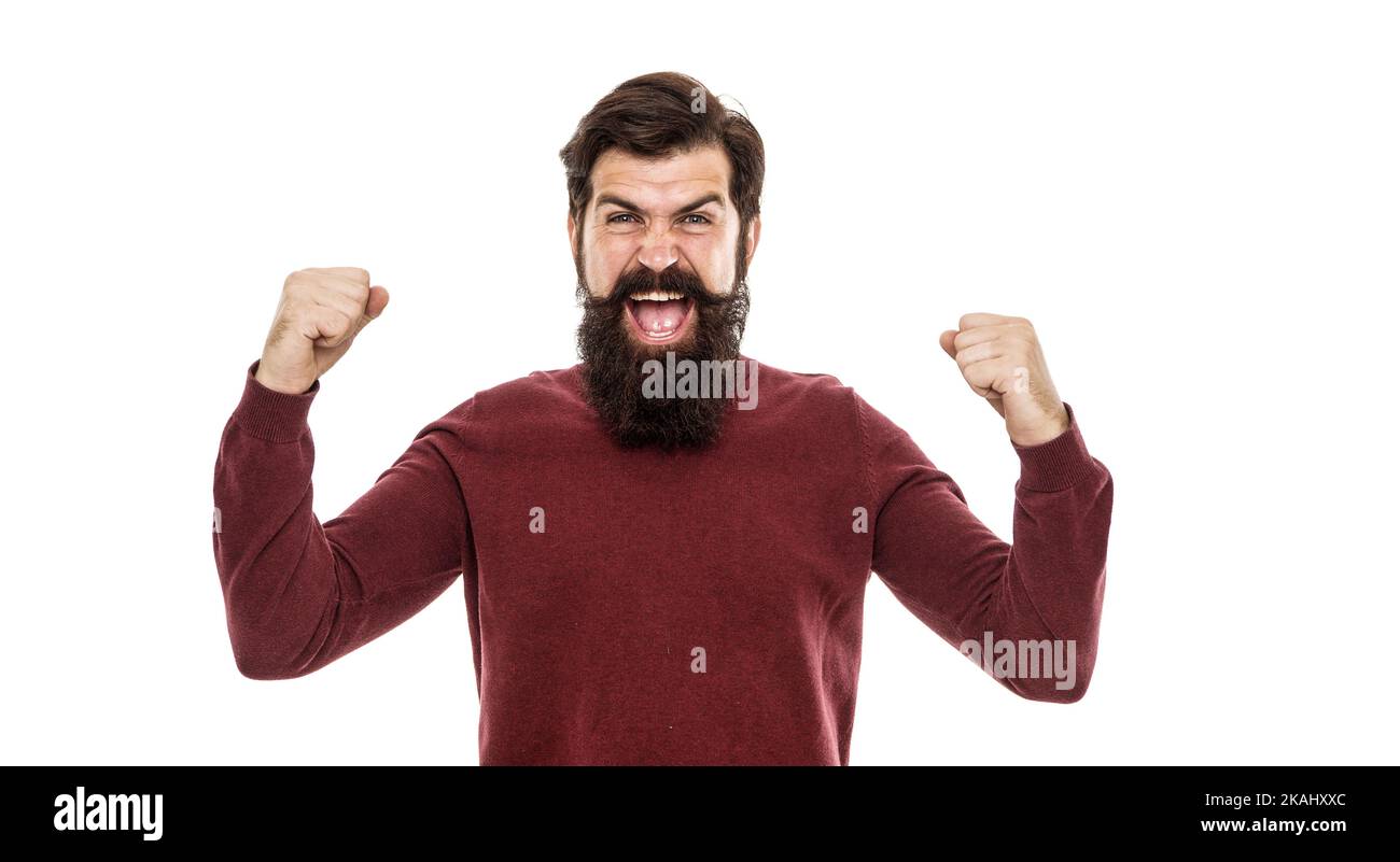 man expressing positive emotion. celebrating success and victory. he is ...