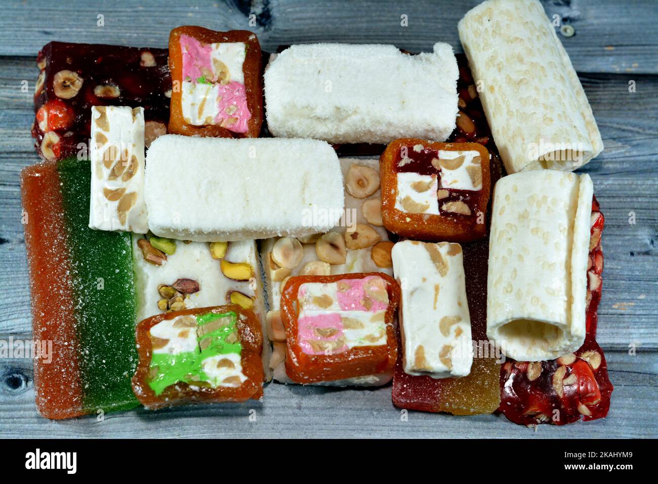 Collection of Arabian sweet candies with nuts, peanuts, hazelnuts and ...