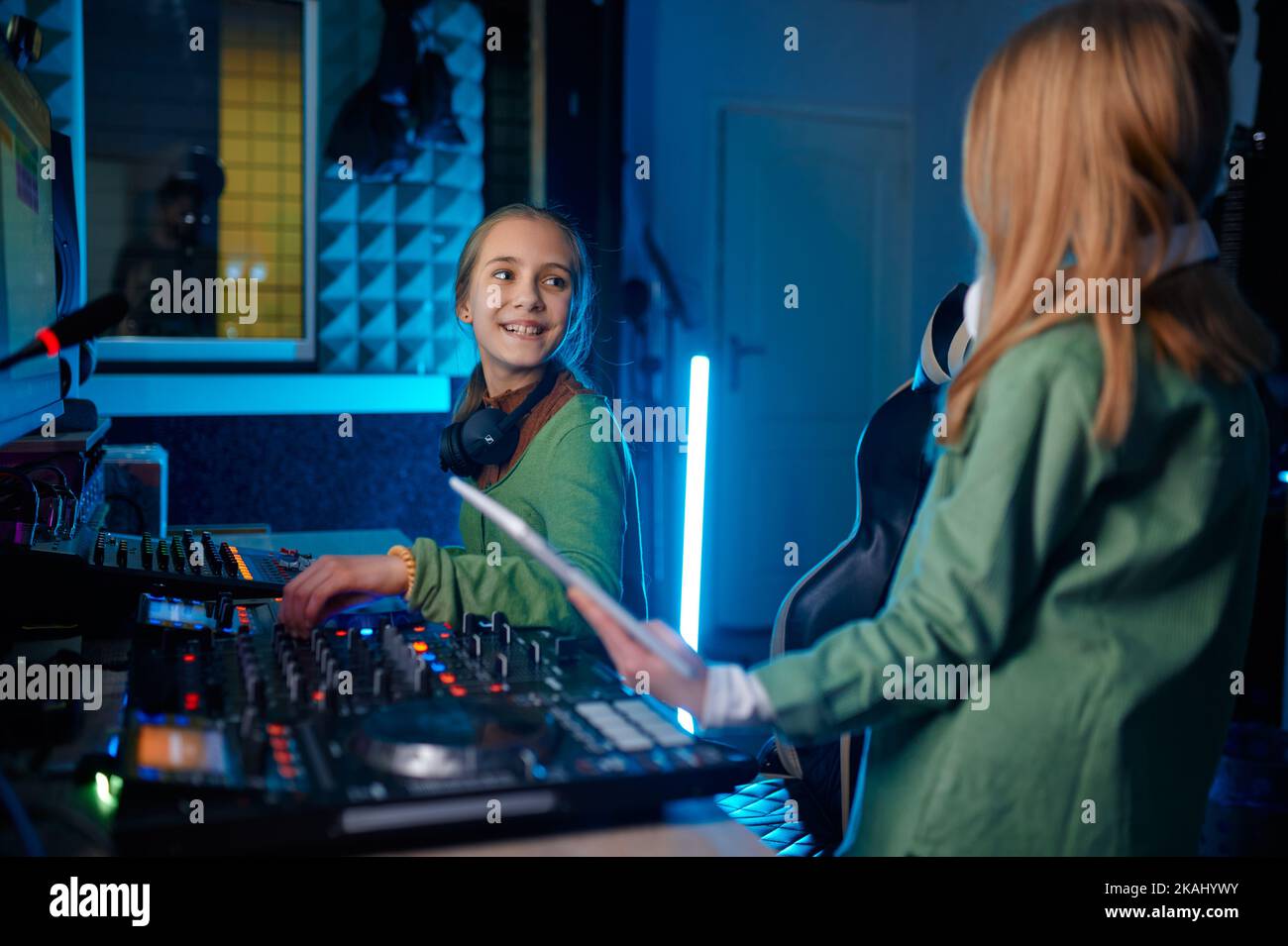 Children making music at radio station or record studio Stock Photo - Alamy