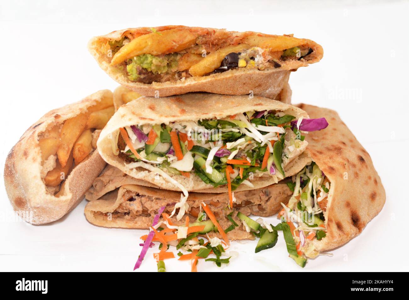 Traditional Egyptian popular breakfast street sandwiches of mashed fava ...