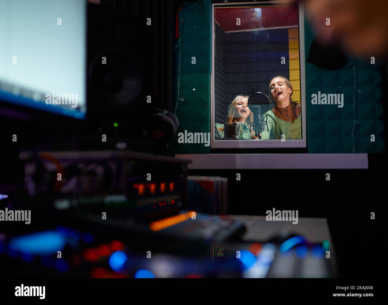 Children band singing at record studio selective focus Stock Photo - Alamy