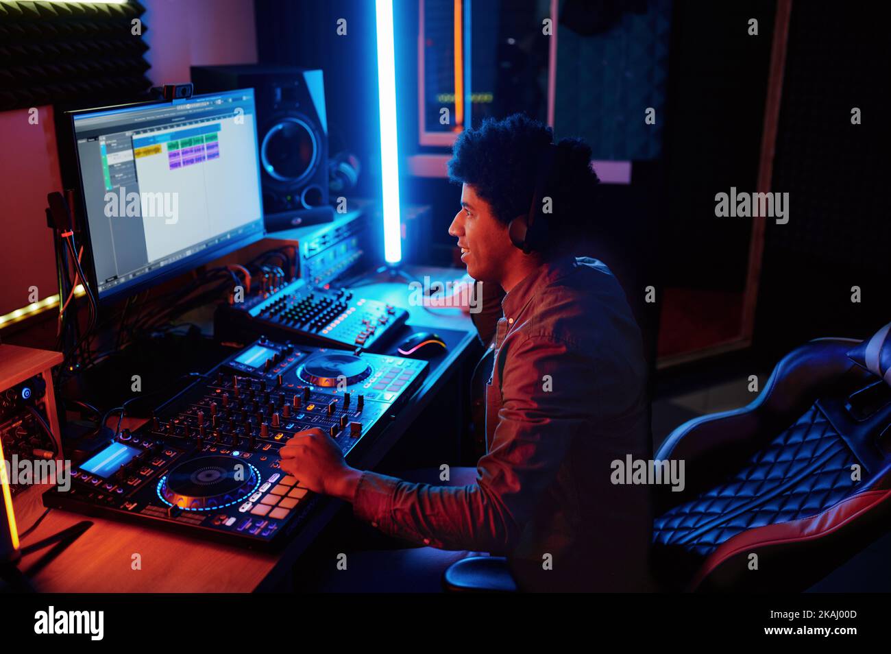 Sound engineer work on sound mixer control panel Stock Photo - Alamy