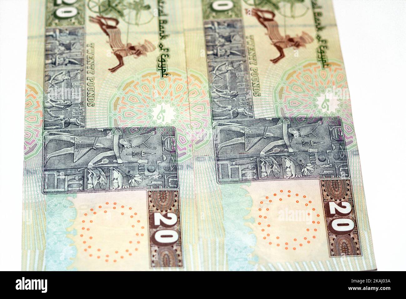 Reverse side of 20 LE EGP twenty Egyptian pounds money banknotes ...