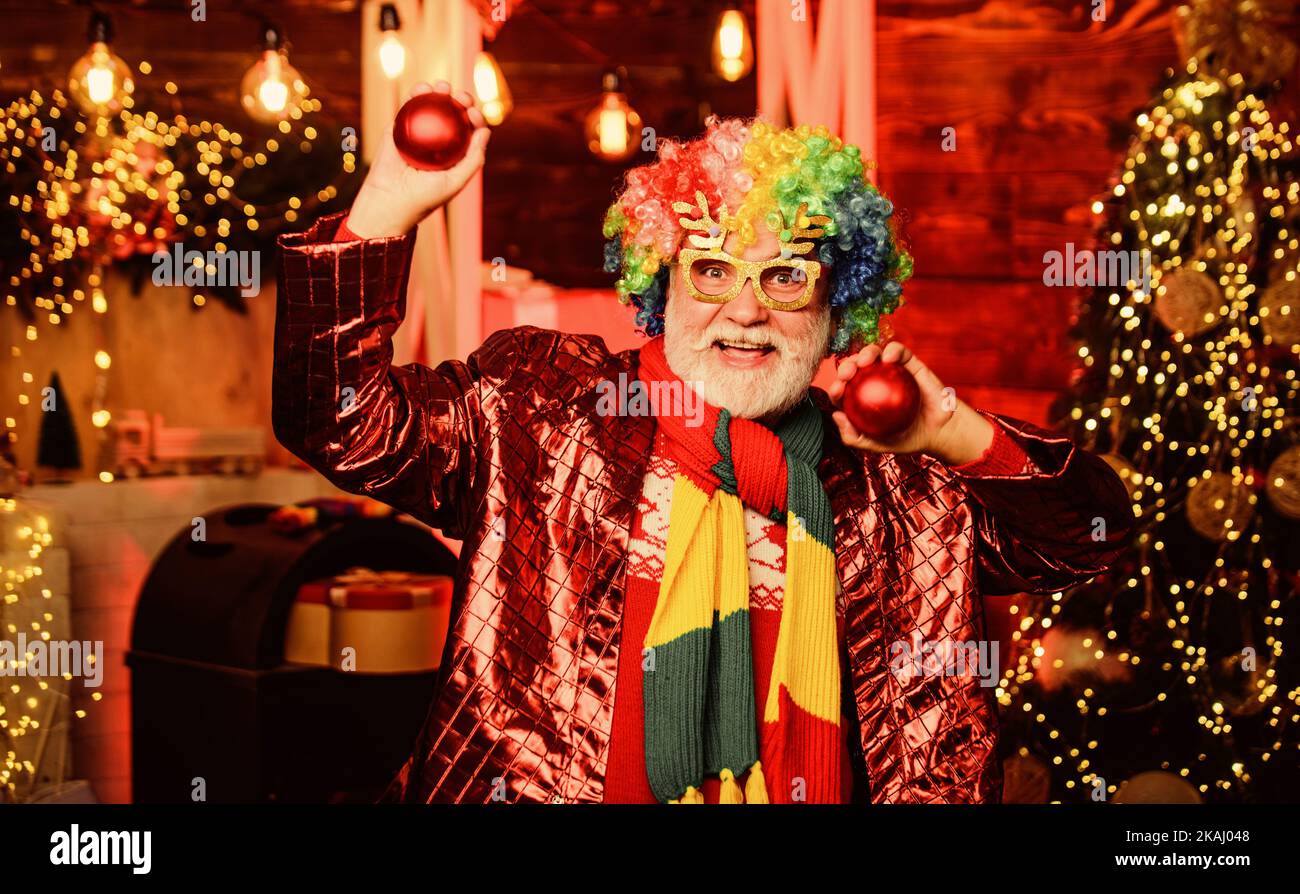 Bearded grandfather senior man celebrate christmas. Party entertainment ...
