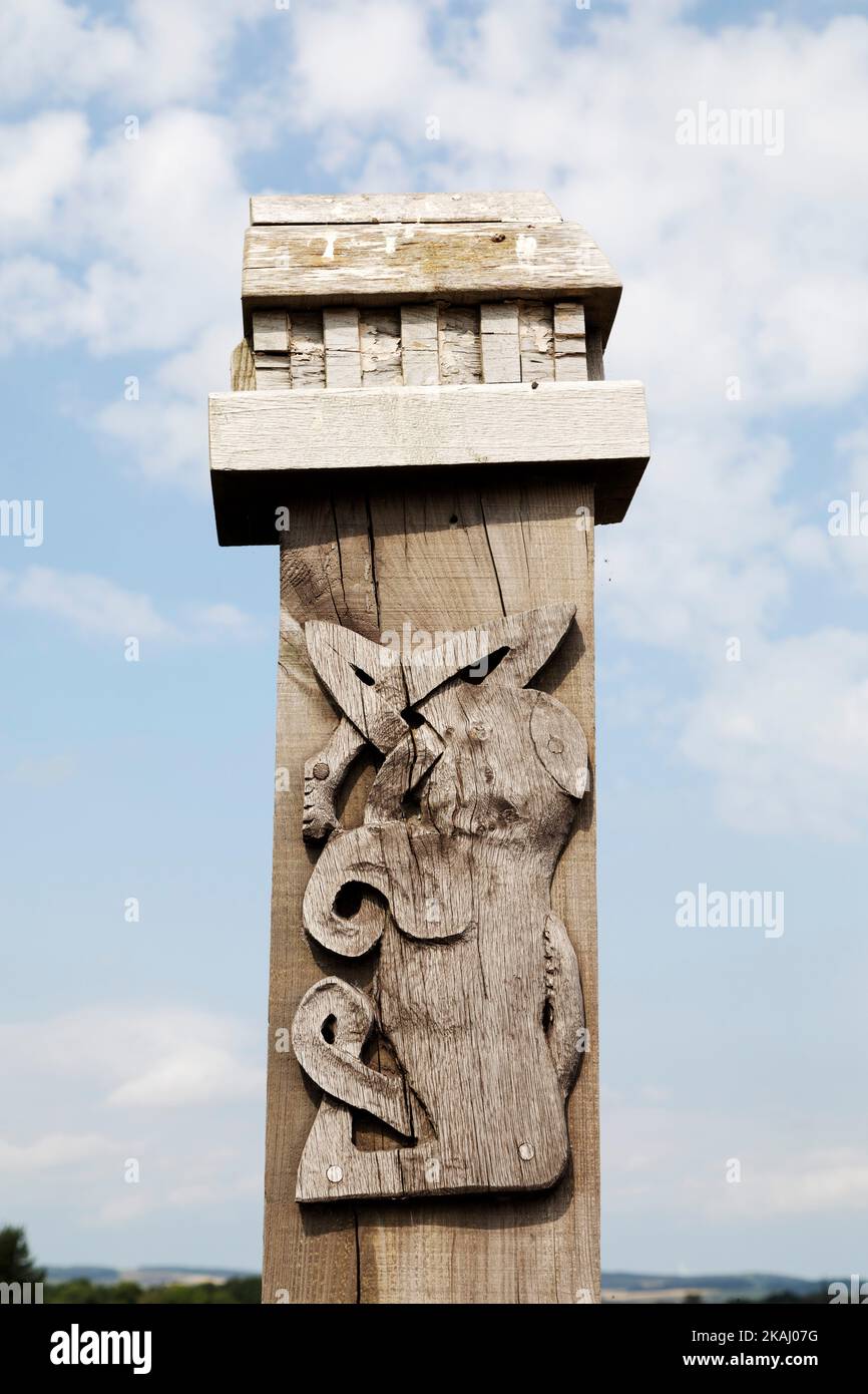 An Anglo-Saxon-style wooden pillar at Yeavering near Wooler ...