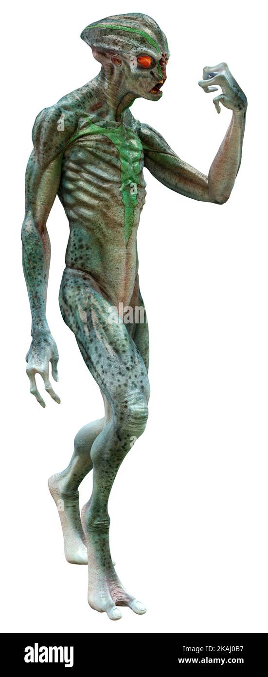 3D rendering of a green alien isolated on white background Stock Photo ...