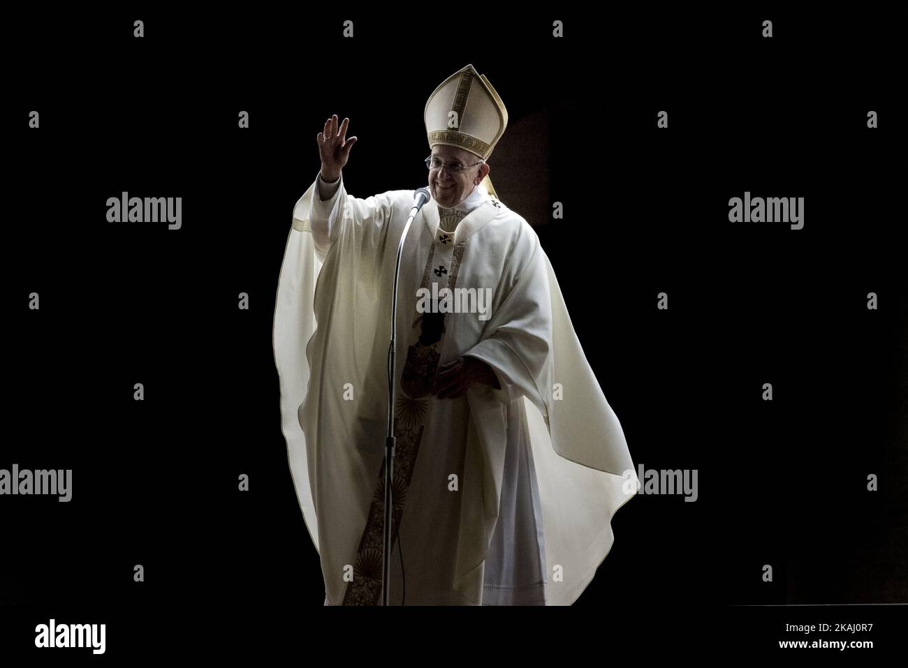 Pope Francis addresses the crowd in St Peter's square after a mass for ...