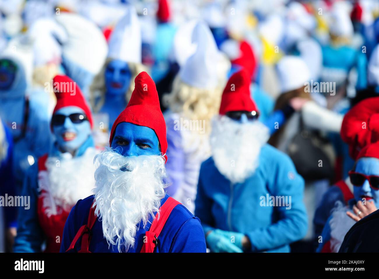 People in Smurfs-costumes dance at a Smurf-gathering in Waldshut ...