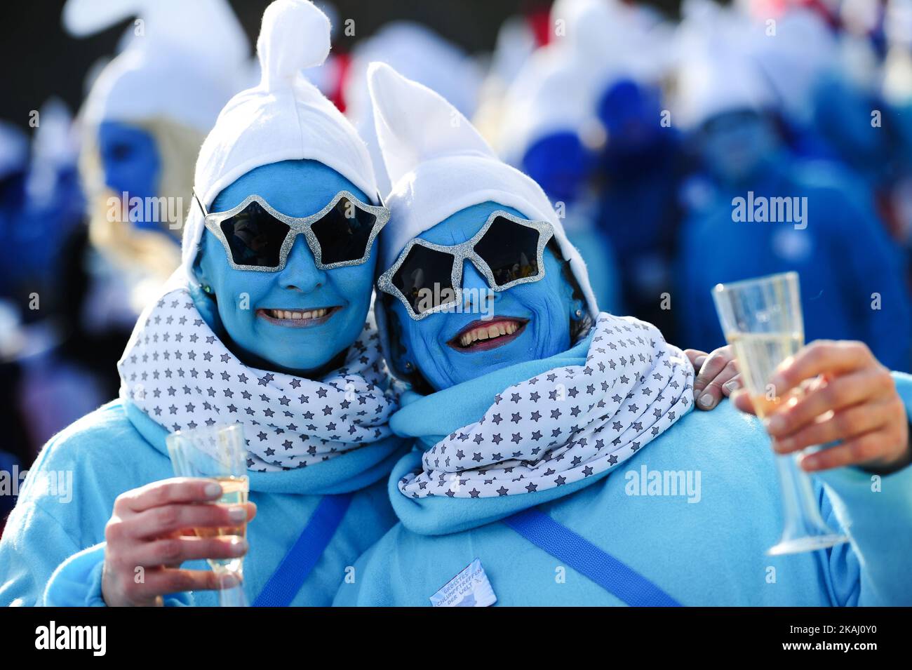 People in Smurfs-costumes dance at a Smurf-gathering in Waldshut ...