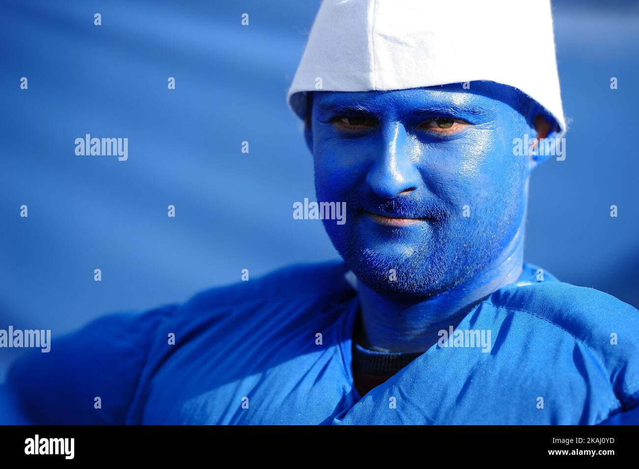 A man dressed up like a Smurf during a smurfs gathering in Waldshut ...