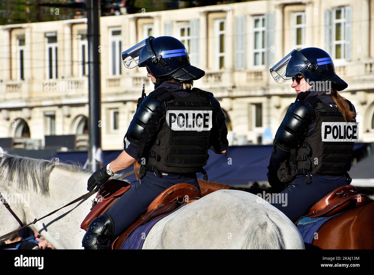 Marseille, France. 01st Nov, 2022. Police officers on their horses are ...