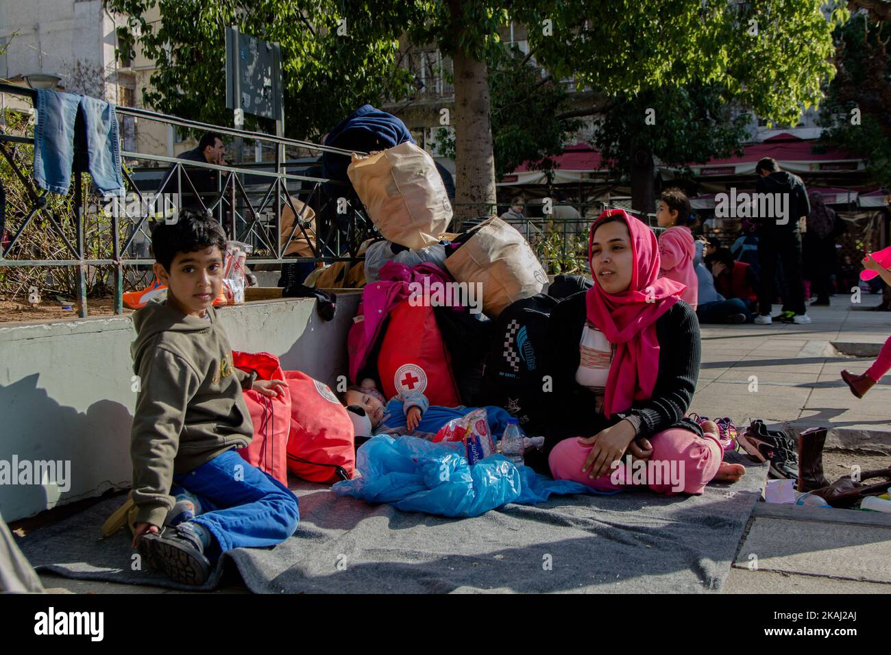 Afghan refugees stuck in victoria square in Athens. Greece, Athens 22 ...