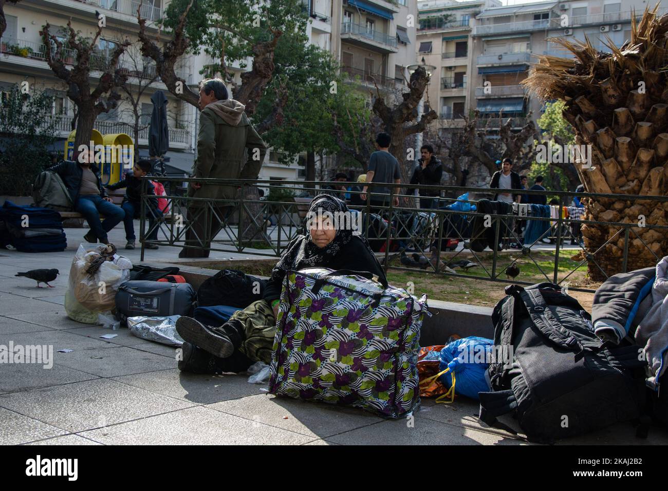 Afghan refugees stuck in victoria square in Athens. Greece, Athens 22 ...
