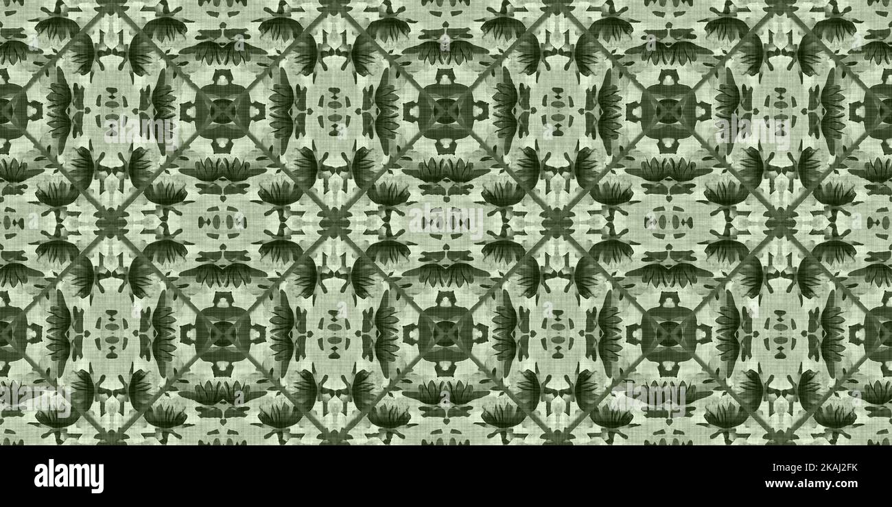 Wildflower green rustic damask seamless border. Geometric antique ...