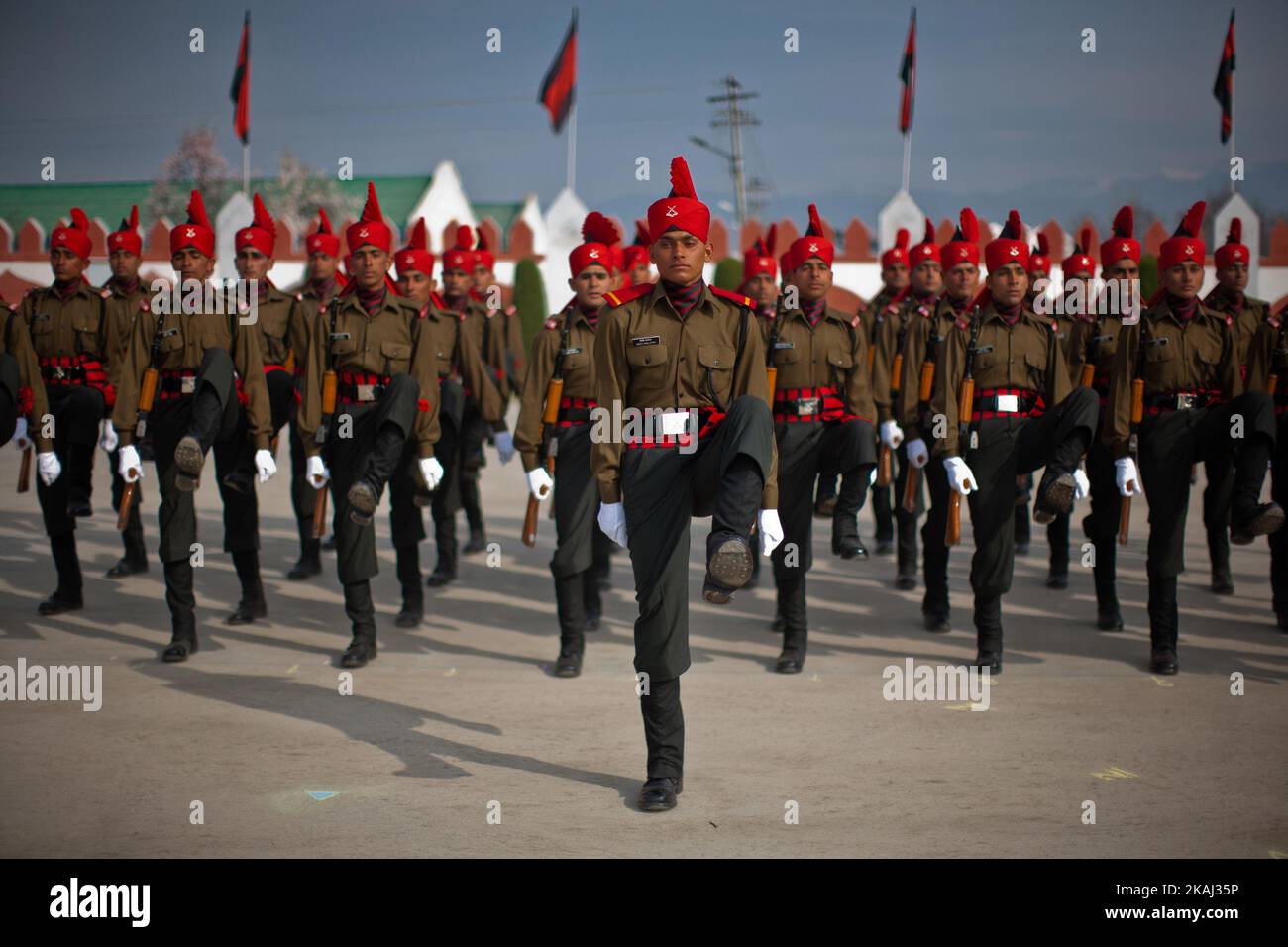 Recruits of the Indian army from Kashmir stamp their feet during their ...