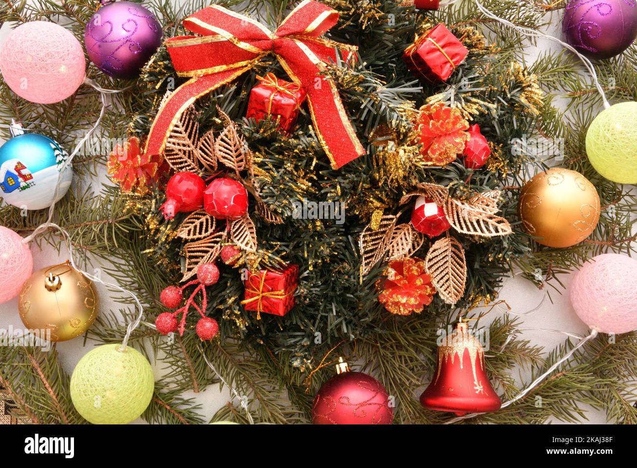 Colorful Christmas garland and decorative decorations for the Christmas ...