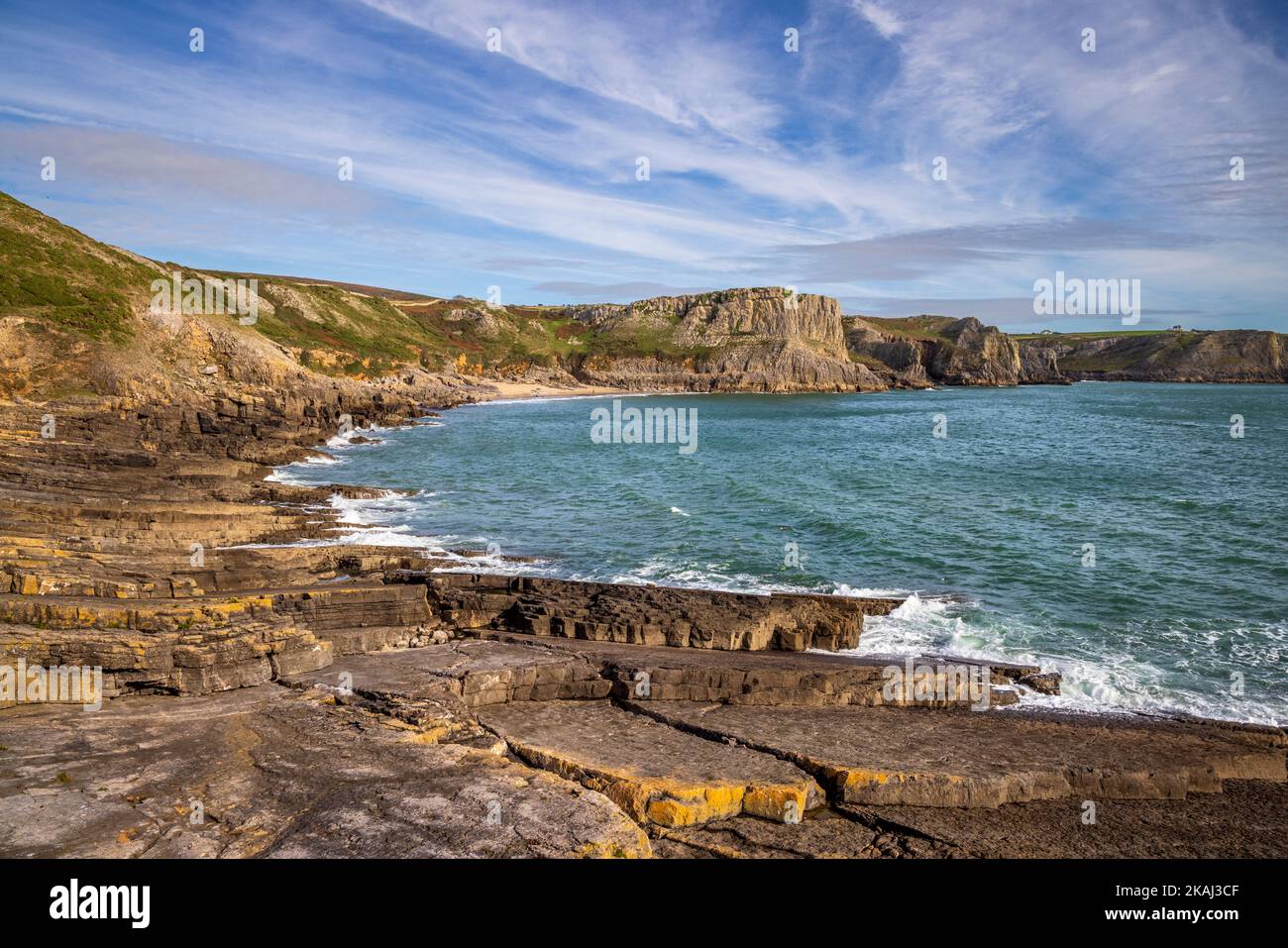 Fall Bay from the Wales Coast Path, Gower Peninsula, Wales Stock Photo ...