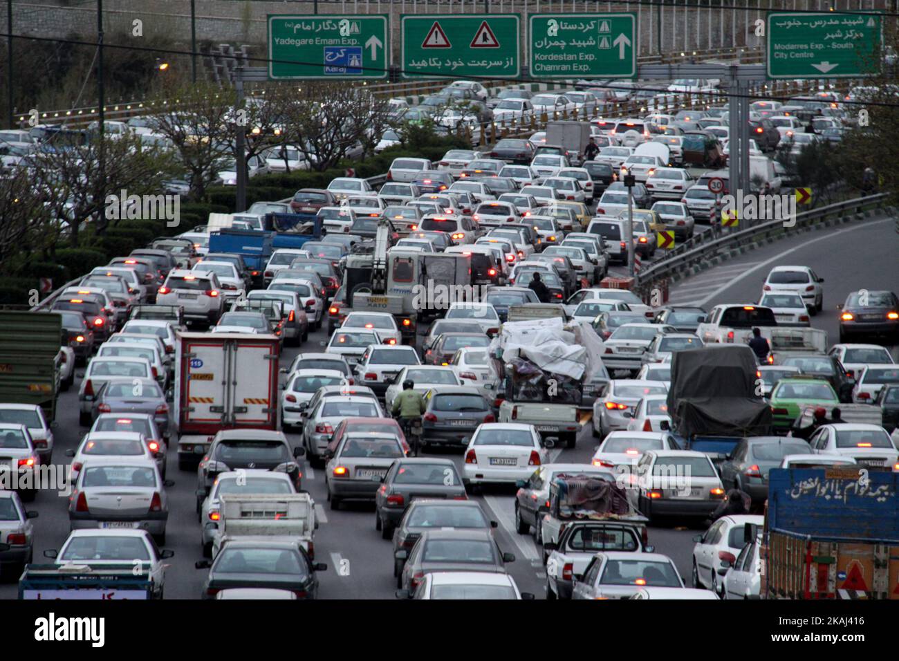 Heavy traffic jams in Tehran (capital of Iran) before Nowruz (Iranian ...