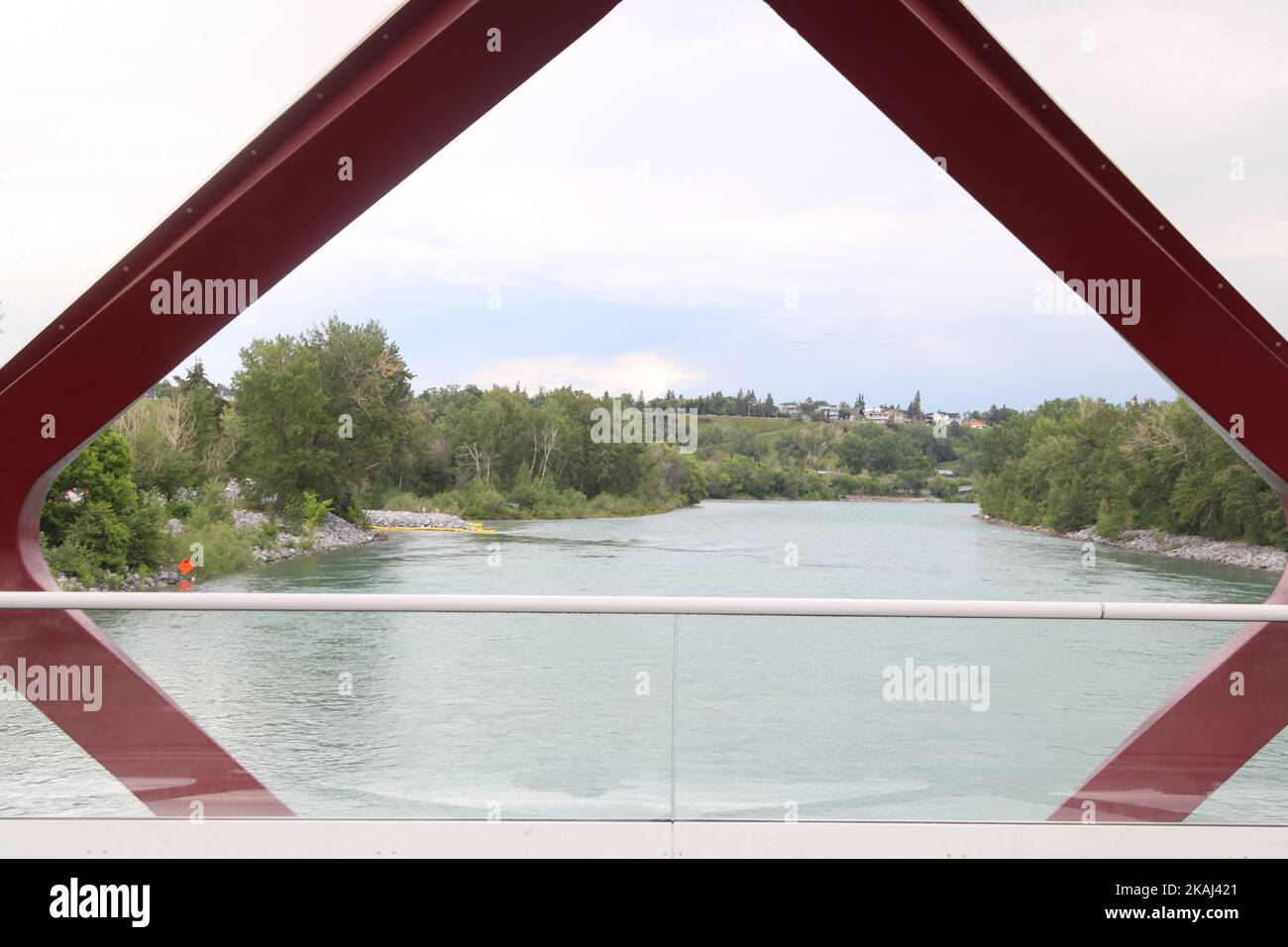 The beautiful river view from the Peace bridge in Calgary Stock Photo ...