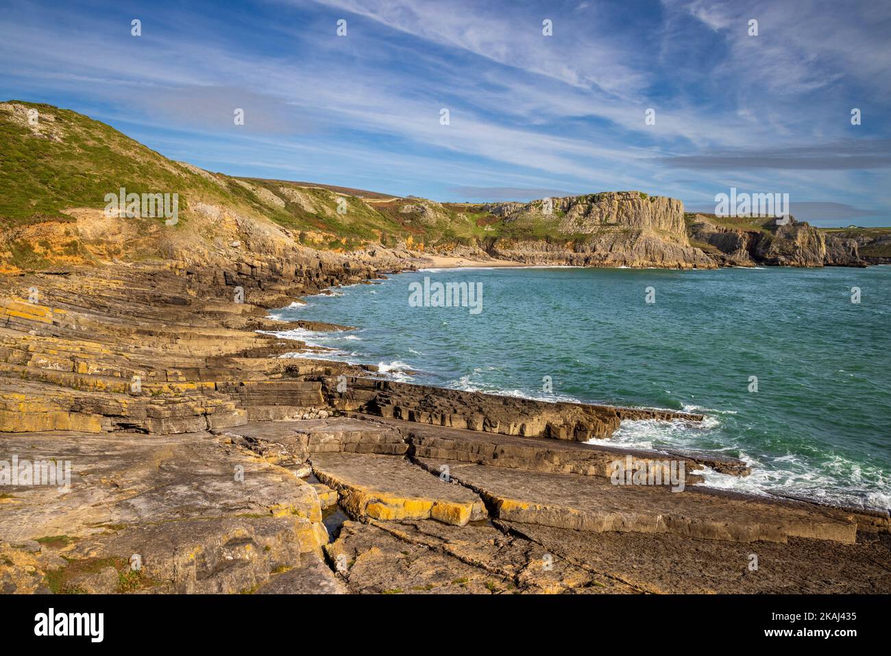 Fall Bay from the Wales Coast Path, Gower Peninsula, Wales Stock Photo ...
