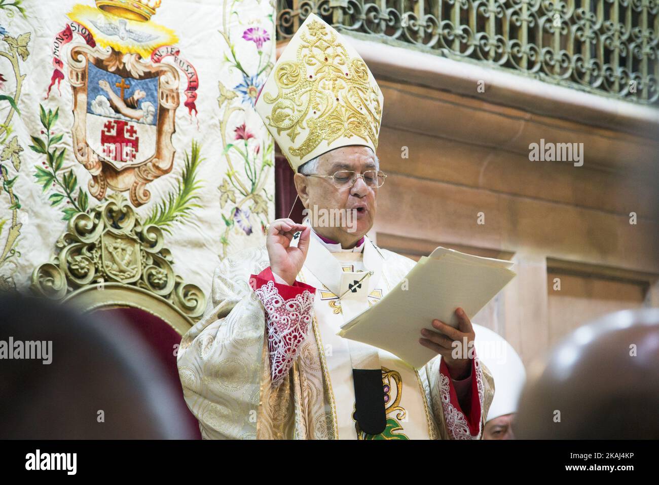 Latin Patriarch of Jerusalem Fouad Twal speaks during the celebration ...