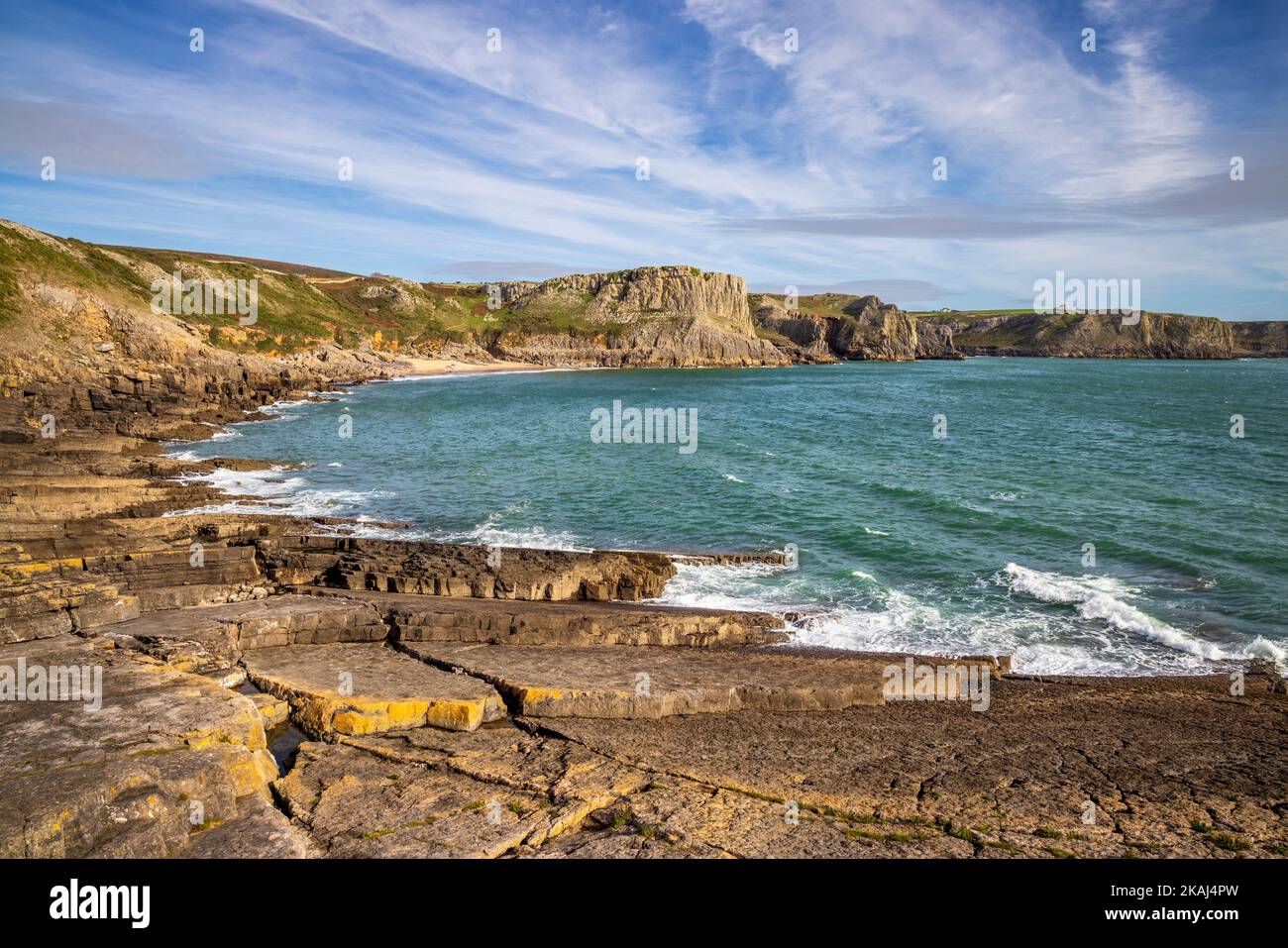 Fall Bay from the Wales Coast Path, Gower Peninsula, Wales Stock Photo ...