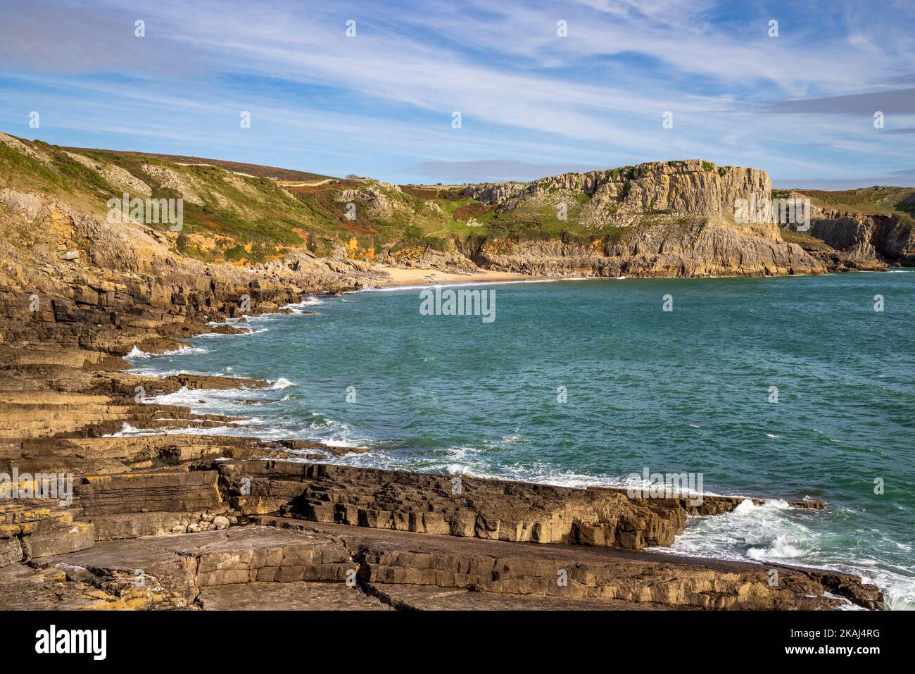 Fall Bay from the Wales Coast Path, Gower Peninsula, Wales Stock Photo ...