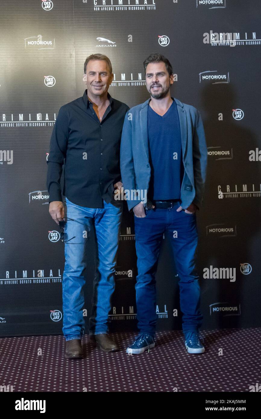 US actor Kevin Costner (L) and director Ariel Vromen (R) pose during ...