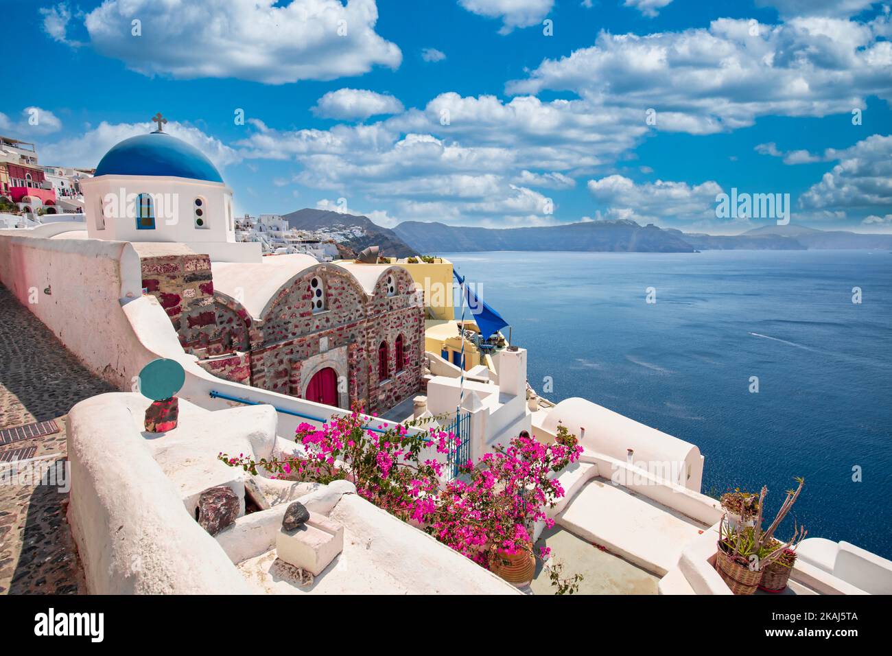 Greek island of Santorini. Amazing travel panorama, white houses ...