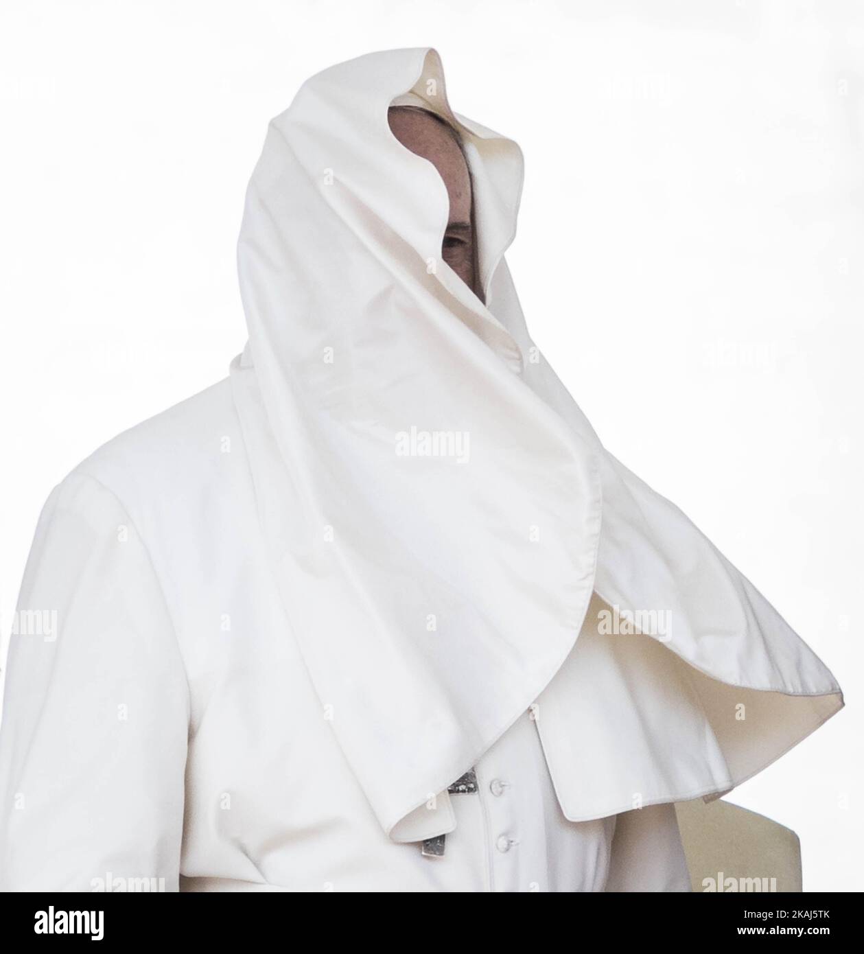 A gust of wind blows Pope Francis' mantle as he holds a special Jubilee ...