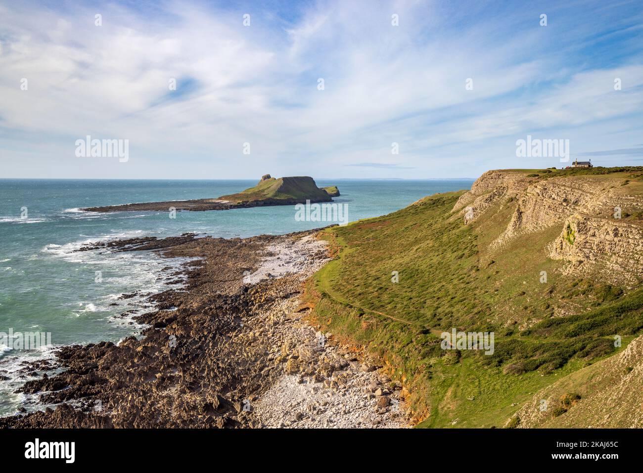 Worm's Head from the Wales Coast Path near Rhossili, Gower Peninsula ...