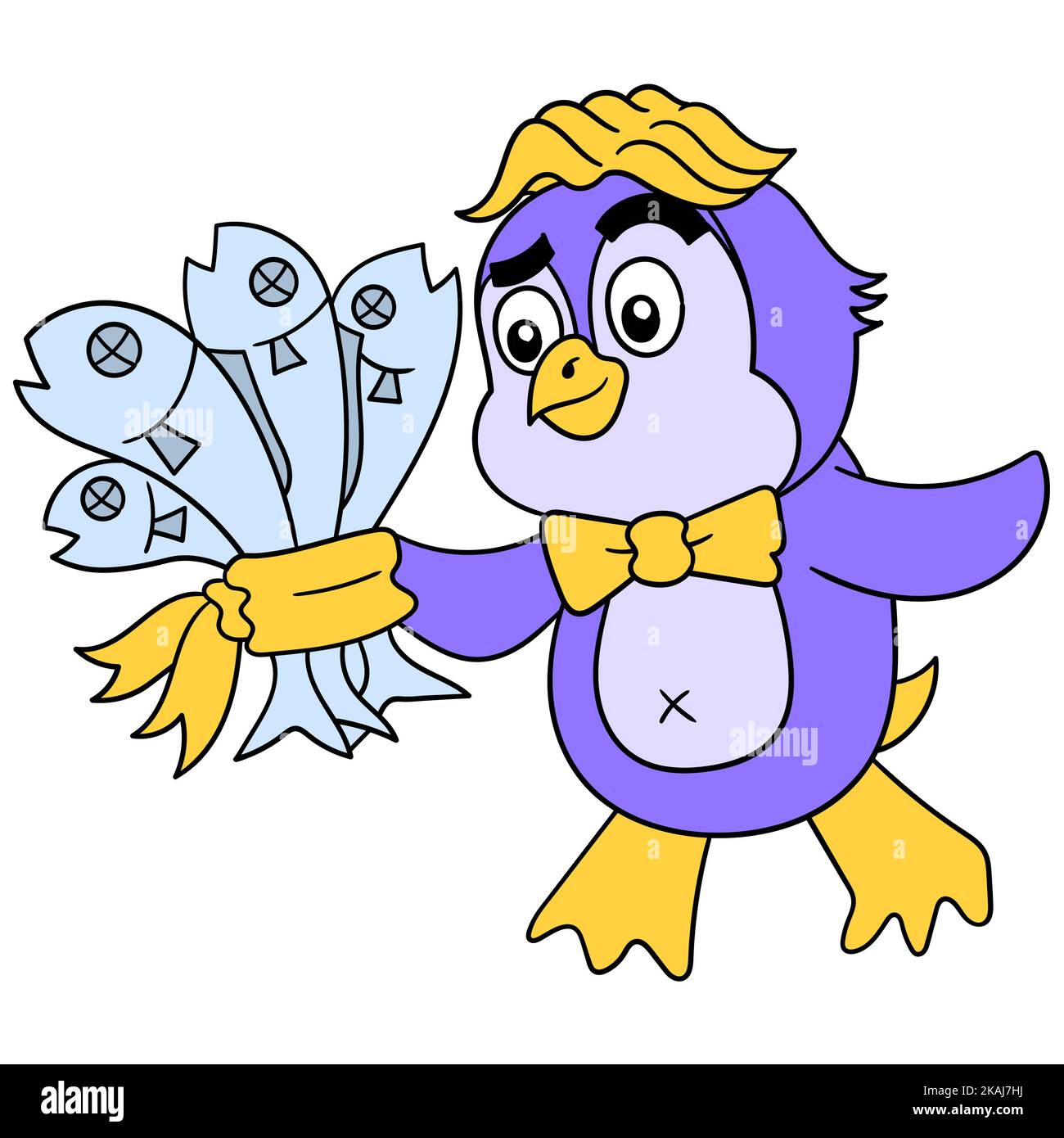 A cartoon vector of penguin carrying a bunch of fish Stock Vector Image ...