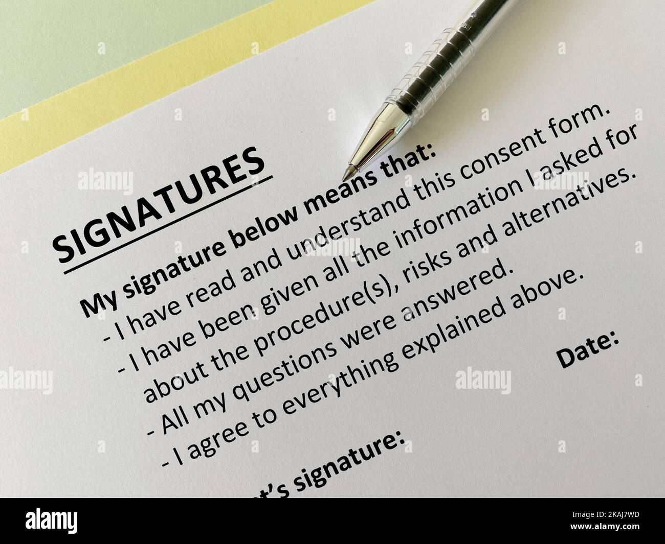 One person is reading consent for operation Stock Photo - Alamy