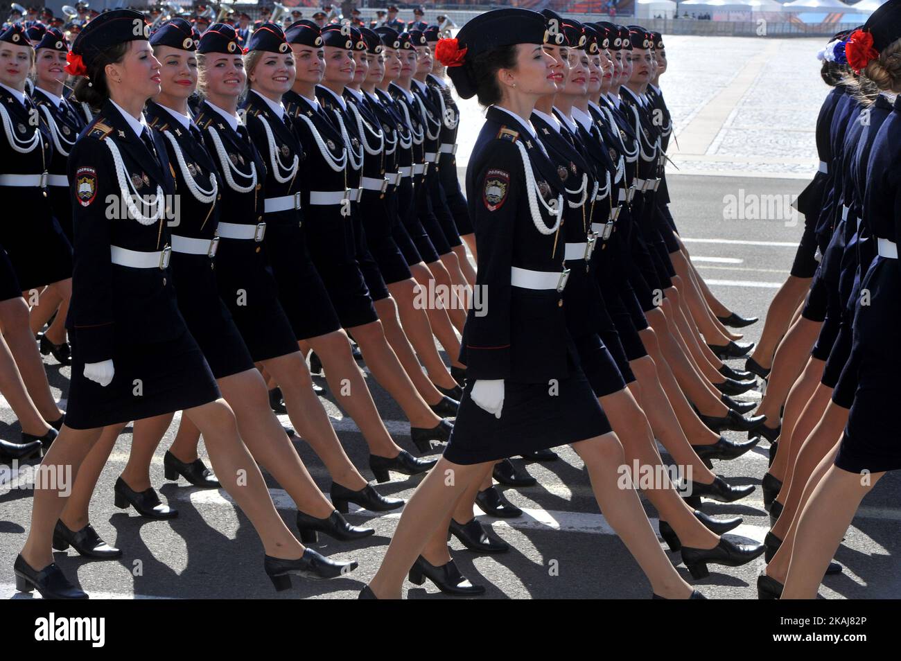 Russian female police officers march during the Victory Day parade on ...