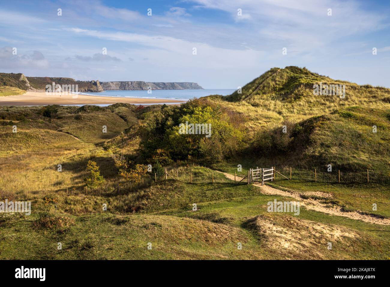 Oxwich Beach from the sand dunes of the Oxwich Burrows on the Wales ...