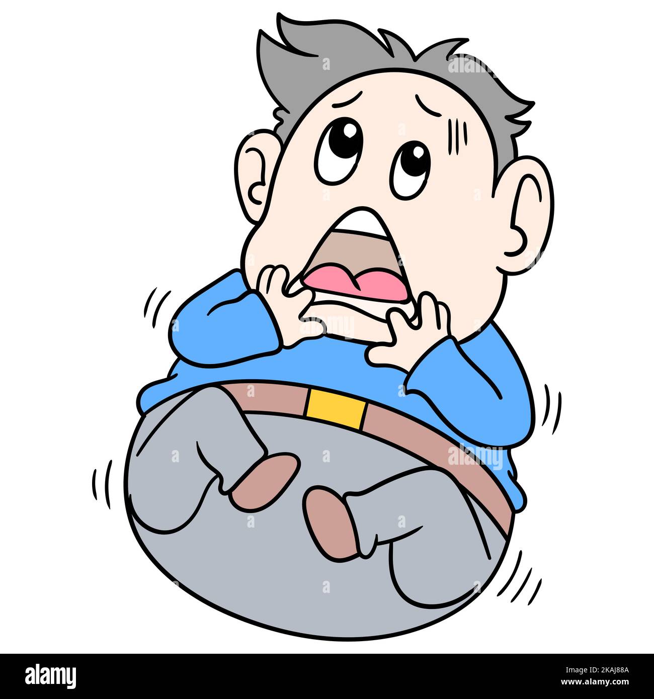 A cartoon vector of fat man was huddled downstairs with a very ...