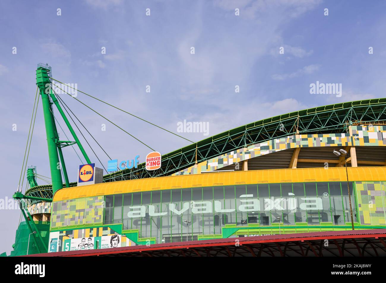 The low-angle partial view of Jose Alvalade Stadium exterior under the ...