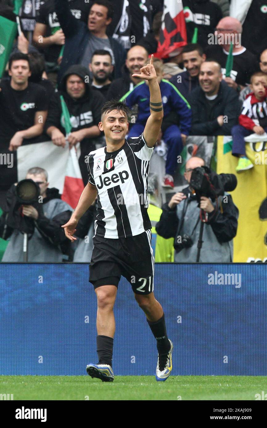 Juventus forward Paulo Dybala (21) celebrates after scoring his goal ...