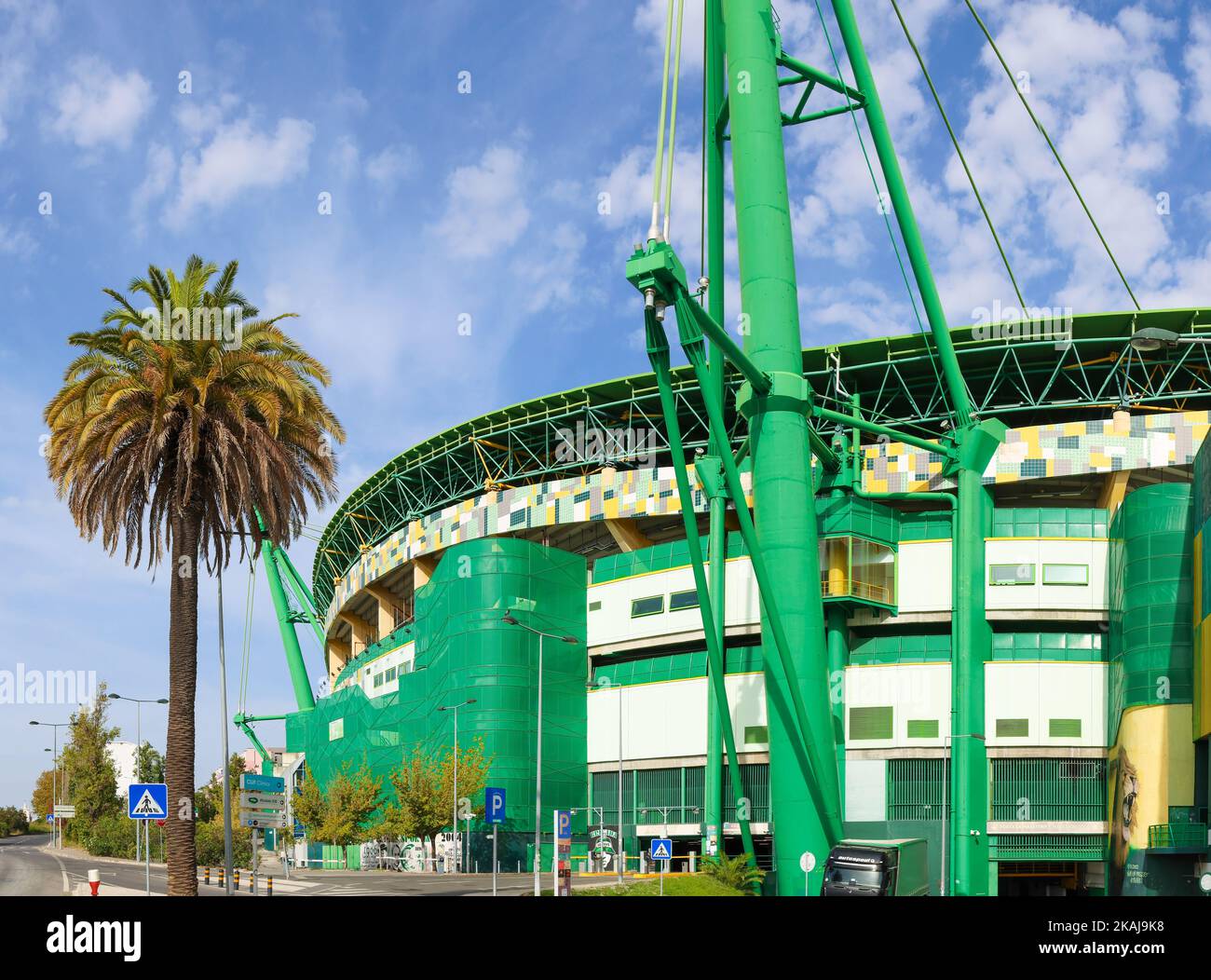 The partial view of Jose Alvalade Stadium exterior under the blue sky ...