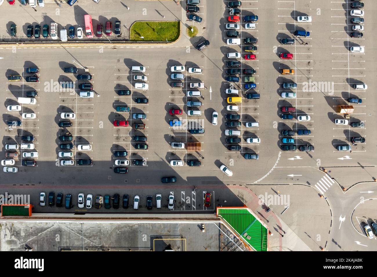 aerial view on large open air parking lot for cars for residents of ...