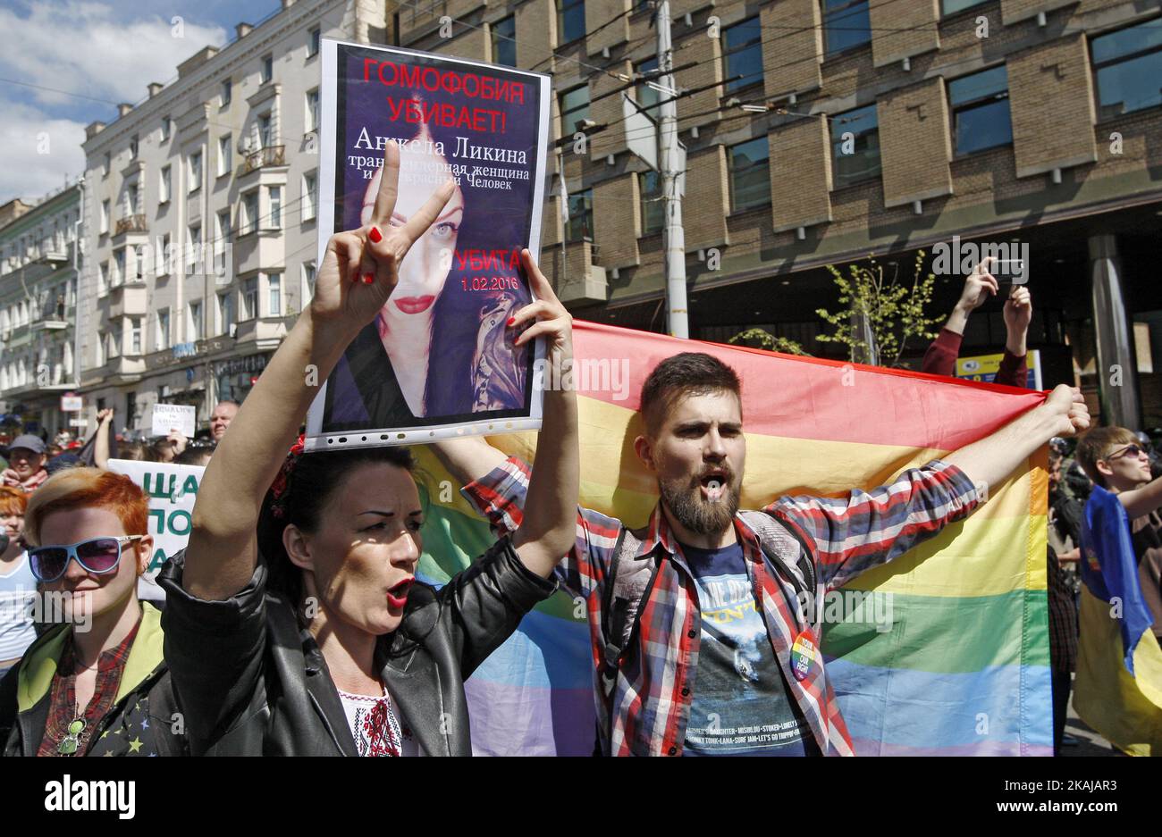 Gay activists and their supporters hold the Gay pride parade in Kiev ...