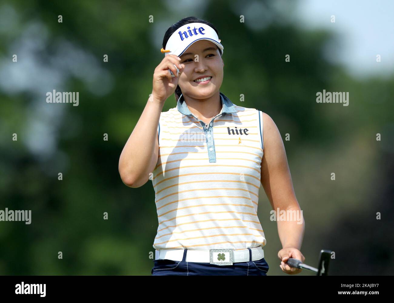 In Gee Chun of South Korea acknowledges the crowd after her par on the ...