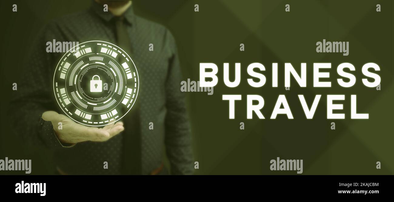 Text sign showing Business Travel. Business idea the act of adding new ...