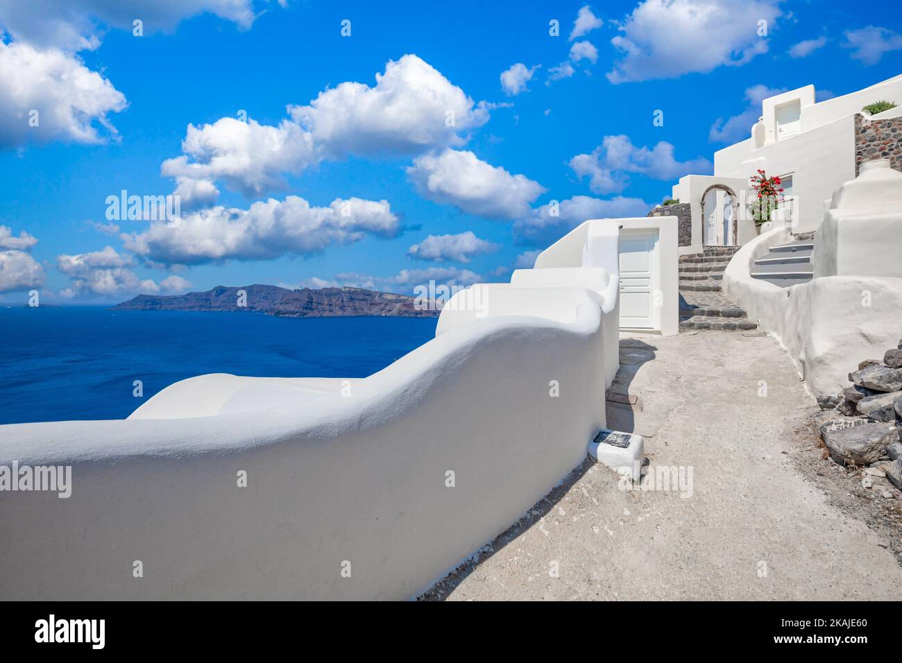 Oia town on Santorini island, Greece. Traditional famous white blue ...