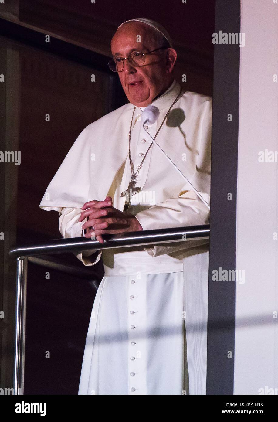 Pope Francis talks from the Archbishops' Palace in Krakow. 27 July ...