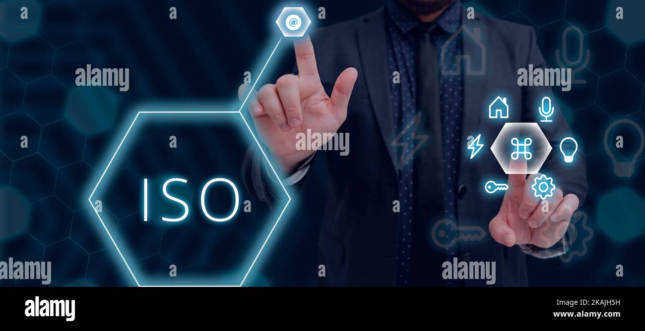 Conceptual caption Iso. Word for international standardsetting design ...